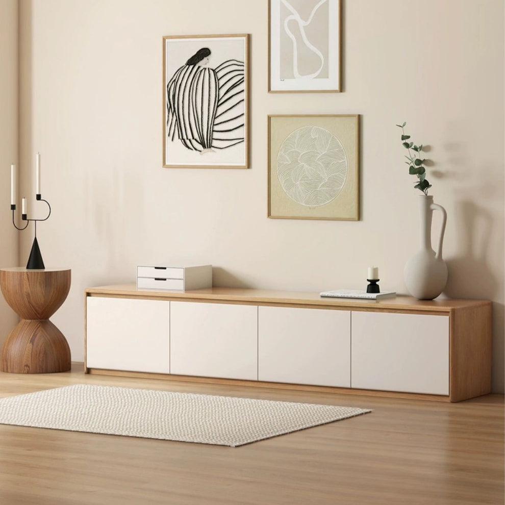 Tiana Oak Wood TV Console with White Front Panels | Singapore – Cozylant