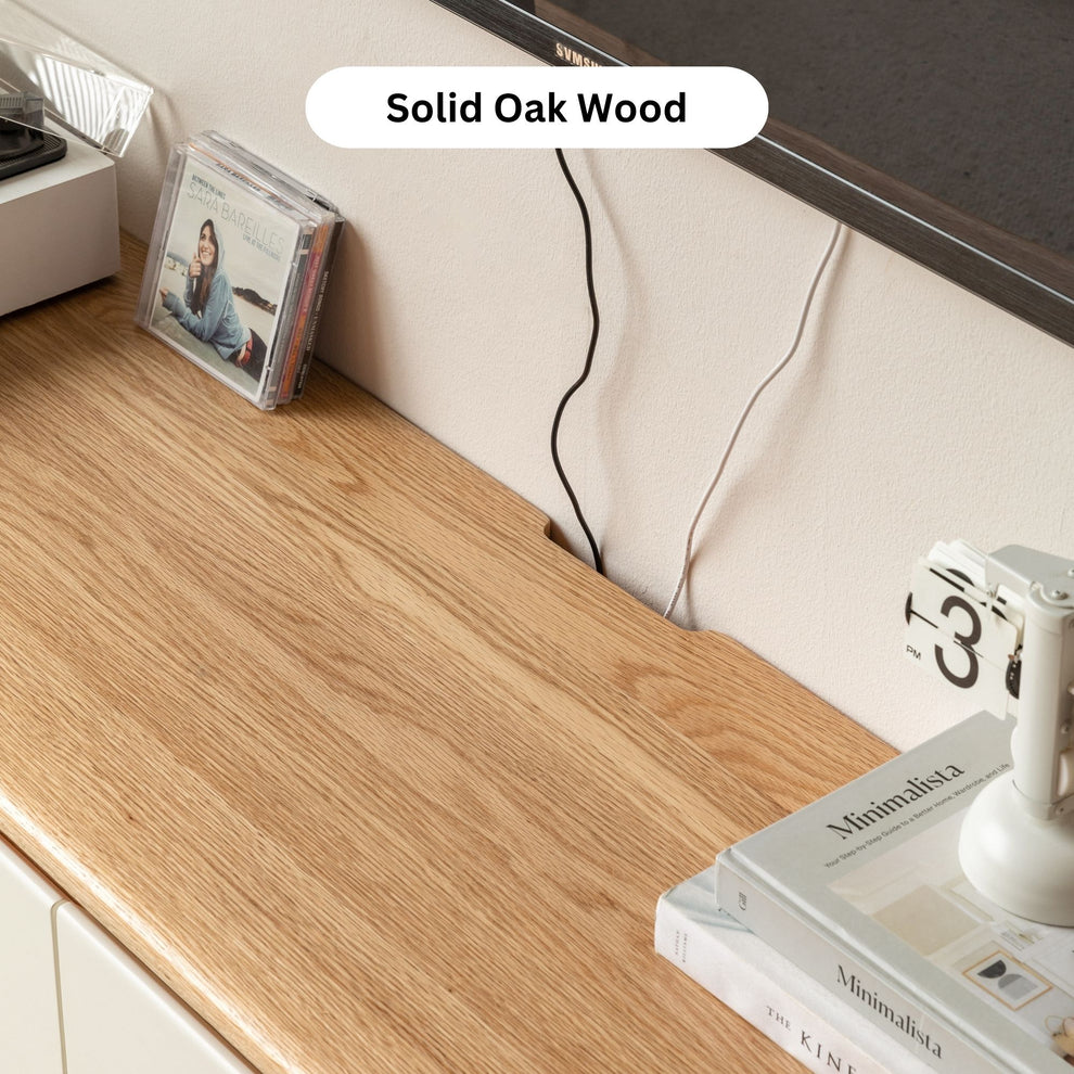 Tiana Oak Wood TV Console with White Front Panels | Singapore – Cozylant